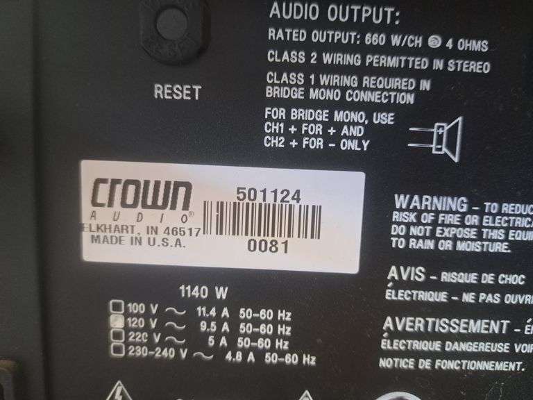 Crown CL2 Amplifier - Sierra Auction Management Inc