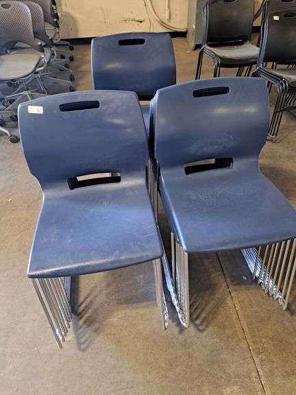(24) Blue Plastic Stackable Lobby Chairs with Metal Frame - Sierra ...