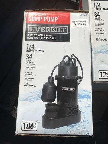 Everbilt 1/4 Horsepower Submersible Sump Pump - Sierra Auction Management Inc