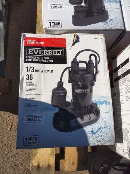 Everbilt Submersible Sump Pump 1/3 Horsepower - Sierra Auction Management Inc