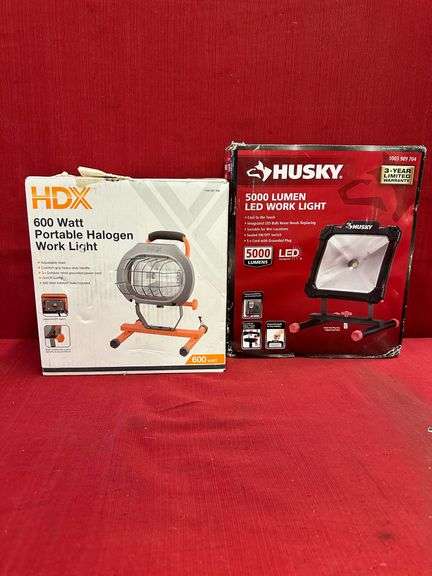 HDX 600 Watt Portable Halogen Work Light, Husky 5000 Lumen LED Work ...
