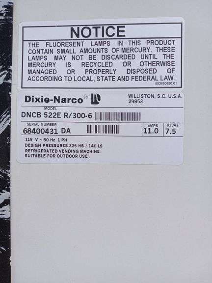 Dixie-Narco DNCB 522E R/300-6 Vending Machine - Sierra Auction ...