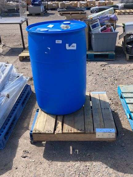 55 gallon blue plastic barrel with palette dolly. - Sierra Auction ...