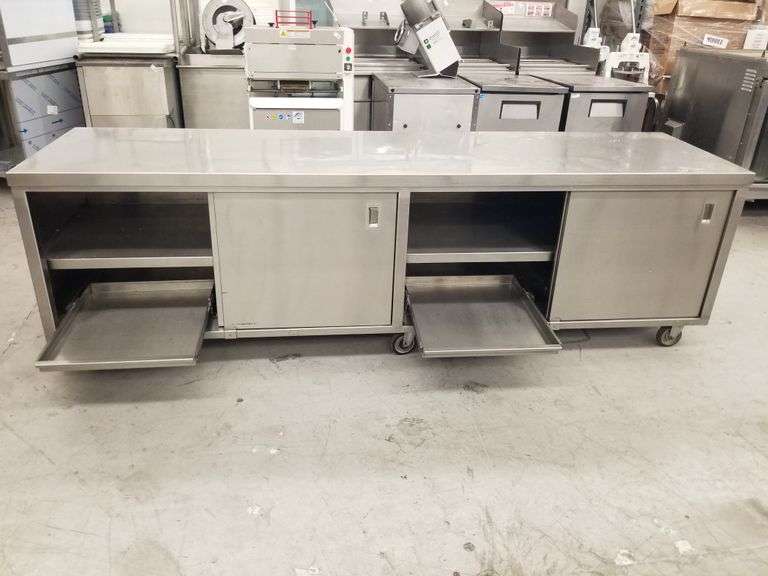 10ft Stainless STeel Table/Cabinet on Wheels - Sierra Auction ...