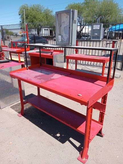 Red Workbench with Shelf and Cabinet - Sierra Auction Management Inc