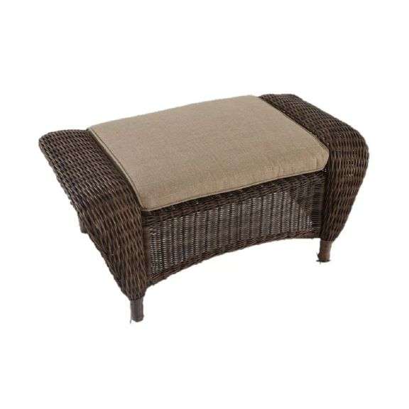 Hampton Bay Beacon Park Brown Wicker Outdoor Patio Ottoman with ...