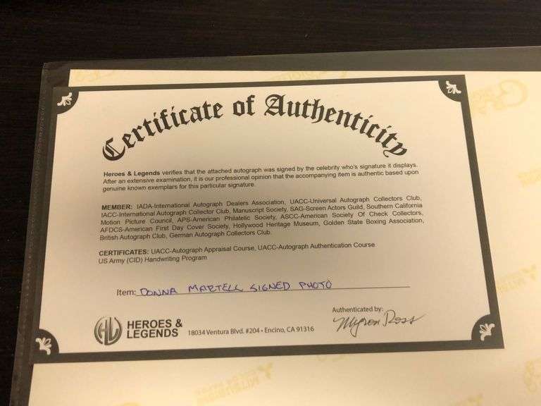 Autographed Picture “Donna Martell” With Certificate - Sierra Auction ...