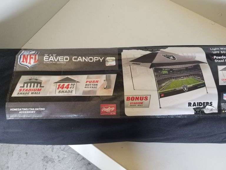 NFL Raiders 12ft x 12ft Eaved Canopy w/ Stadium Shade Wall - Sierra ...
