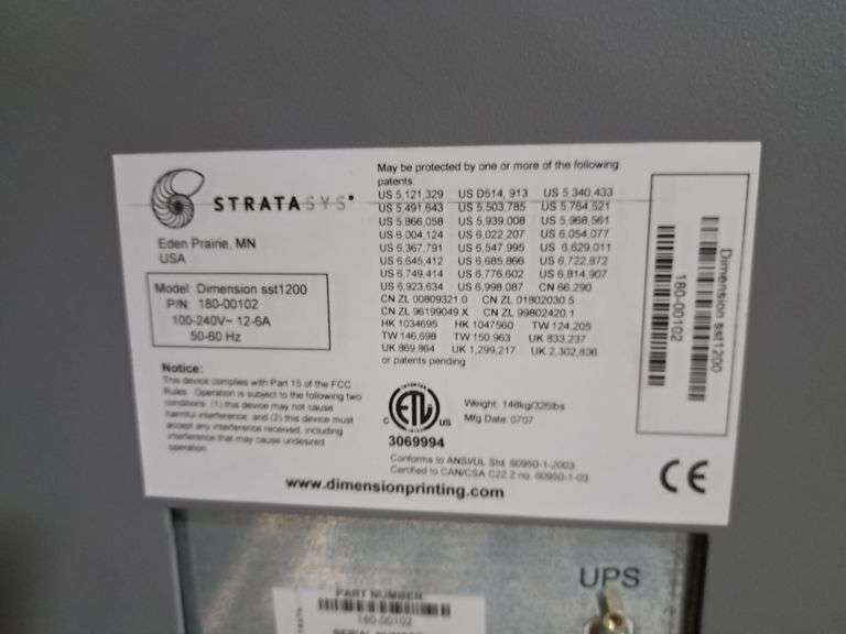 Stratasys Dimension SST1200 Commercial 3D Printer - Sierra Auction ...