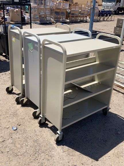 3PC Metal Rolling Book Carts - Sierra Auction Management Inc