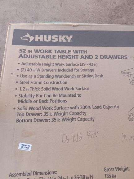 Husky 52 Inch Work Table With Adjustable Height And 2 Drawers - Sierra ...