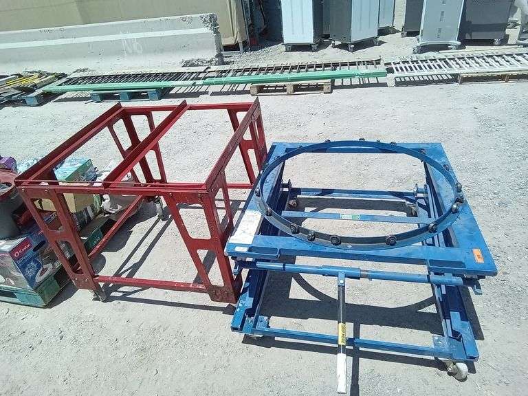 Red Rollable Metal Stand and Blue Rollable and Raisable Metal Stand ...