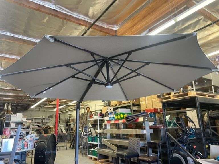 Seasons Sentry 11' LED Solar Round Cantilever Umbrella w/ Base - Sierra ...