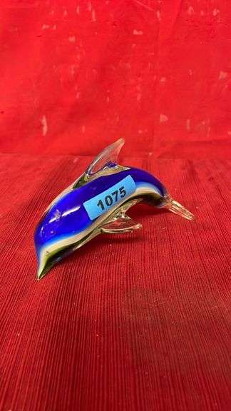 (1 Qty) Crystal Blue Dolphin Glass Art - Sierra Auction Management Inc
