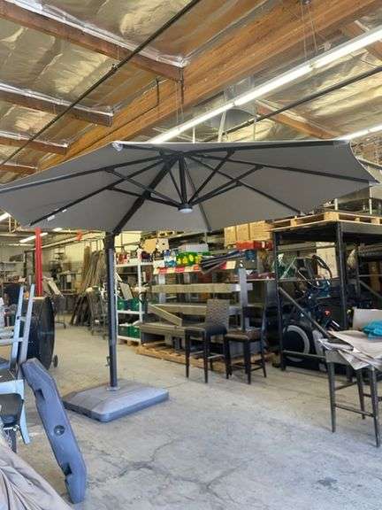 Seasons Sentry 11' LED Solar Round Cantilever Umbrella w/ Base - Sierra ...