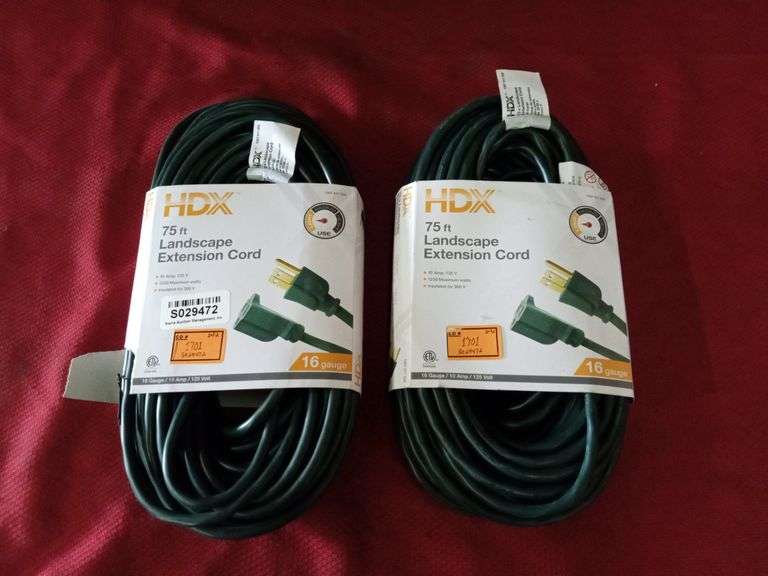 (2PC) HDX 75' Light Duty Landscape Extension Cord - Sierra Auction ...