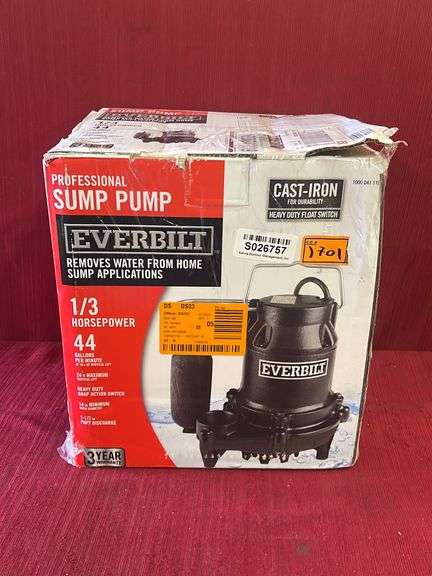 Everbilt Professional Sump Pump 1/3 HP - Sierra Auction Management Inc