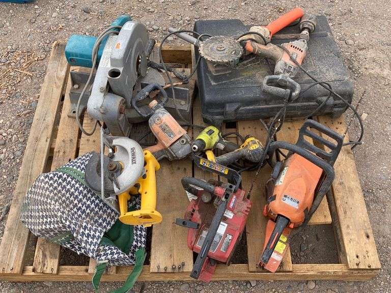 (P) Assorted Power Tools Including Drills, Circular Saw, Chainsaw ...