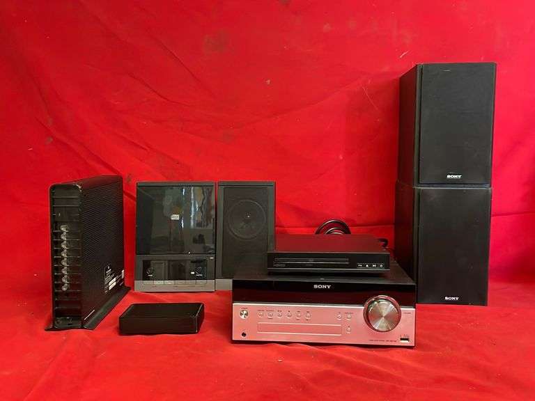 (2 Qty) Sony Speaker System, (1 Qty) Sony Compact Disc Receiver, (1 Qty ...