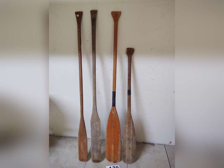 Lot of 4 vintage wooden boat paddles - South Auction