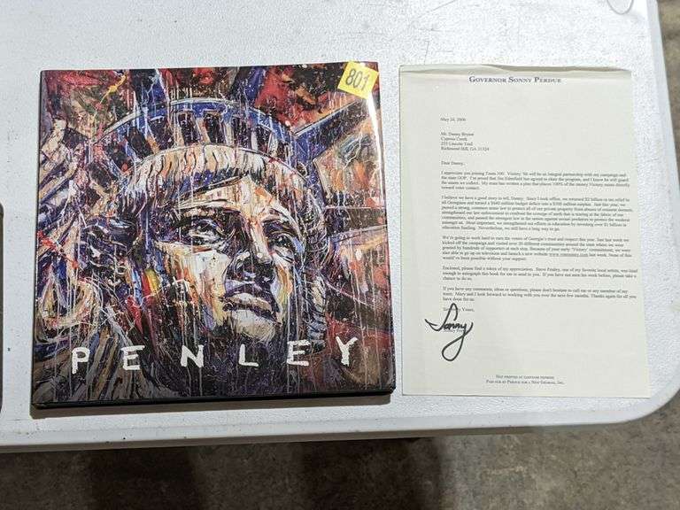 Signed Penley art book with Sonny Perdue signed letter - South Auction