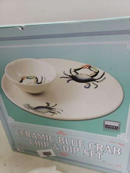 Ceramic Blue Crab Chip & Dip Set & Fish Dip Dish, Fish Candy Dish ...