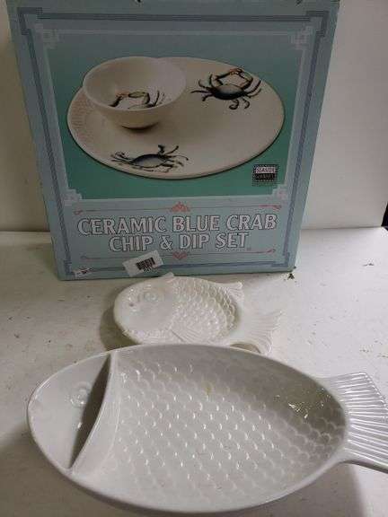Ceramic Blue Crab Chip & Dip Set & Fish Dip Dish, Fish Candy Dish ...