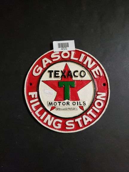 Cast Iron "Texaco Gasoline Filling Station" Sign - Trice Auctions