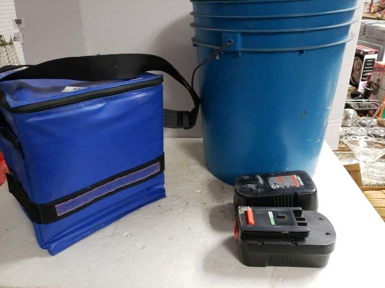Blue Insulated Lunch Pale, Blue Bucket With Black & Decker Batteries ...