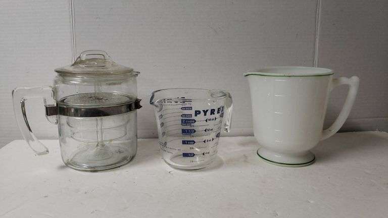 Pyrex Measuring Cup, Strainer Item And White Glass Measuring Cup ...
