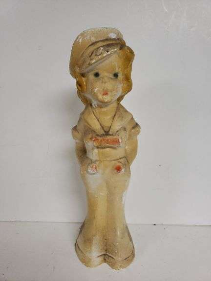 Vintage Chalkware Girl Figure In Sailor Uniform - Trice Auctions