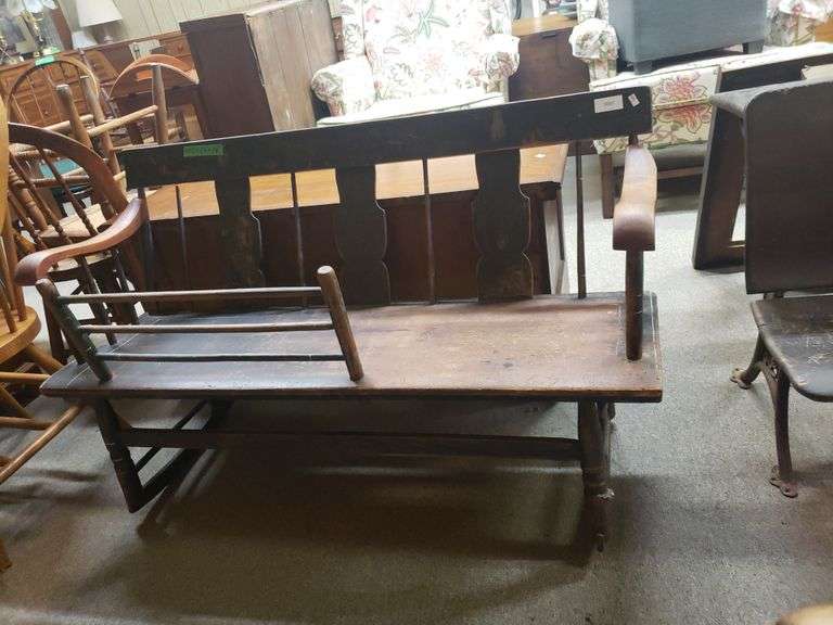 Antique American Paint-Decorated Mammy Rocking Bench - Trice Auctions