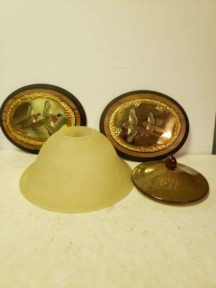 Bird Signs, Glass Lamp Shade, Lid - Trice Auctions