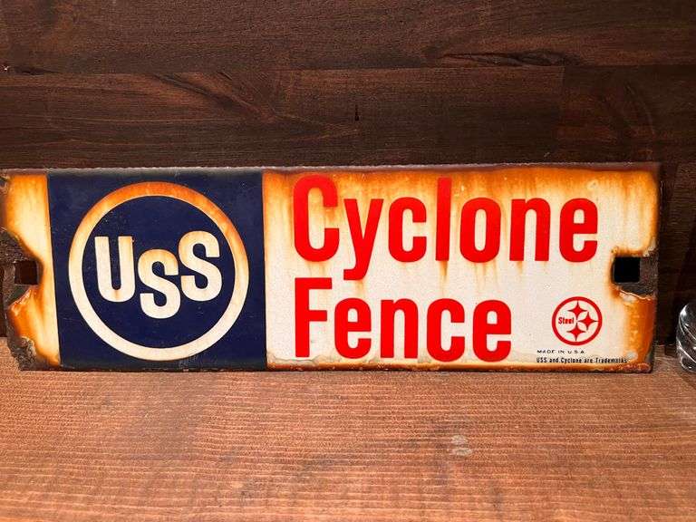 Vintage Porcelain Cyclone Fence Sign - Trice Auctions