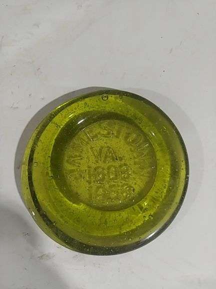 Yellow & Blue Glass Vase, Green Glass Coasters, Glass Apple Dish, Green ...