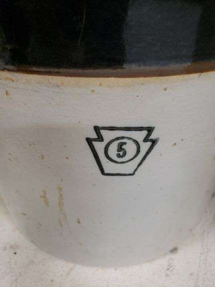 Large Vintage Number 5 Pottery Crock With Contents - Trice Auctions