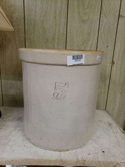 Large Number 5 Pottery Crock - Trice Auctions