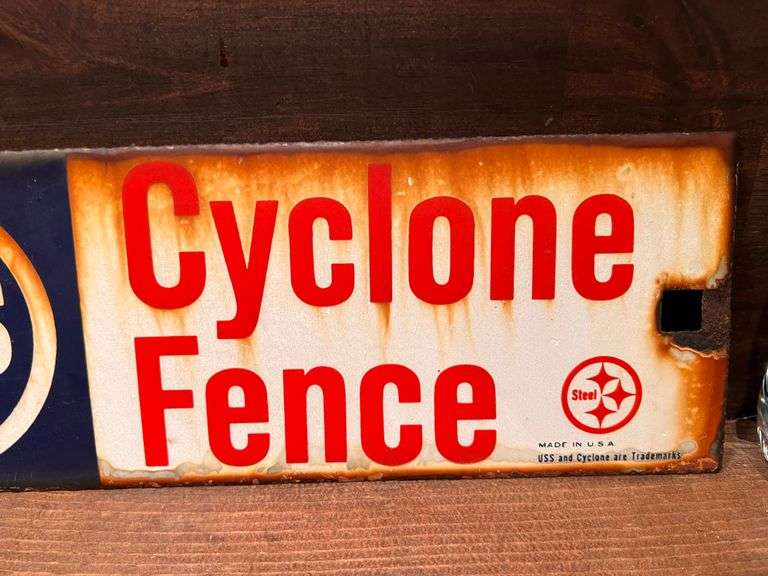 Vintage Porcelain Cyclone Fence Sign - Trice Auctions