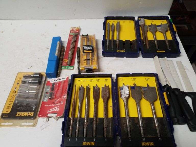 Assorted Drill Bits (Irwin, Dewalt Others), Stainless Steel Knives - Trice Auctions