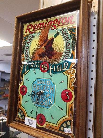 Remington First On The Field Wall Clock(glass Broken) - Trice Auctions