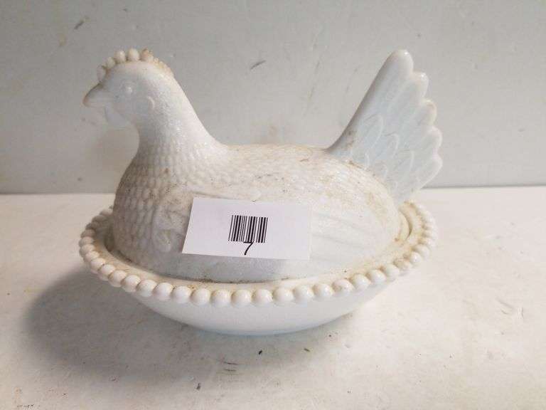 Milk White Glass Nesting Hen - Trice Auctions