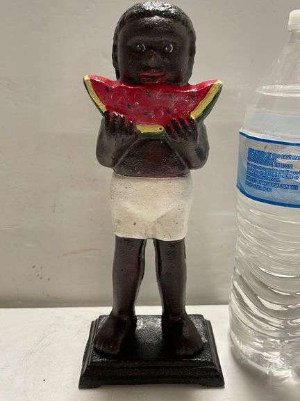 Cast Iron Black Boy Eating Slice of Watermelon Coin Bank - Trice Auctions