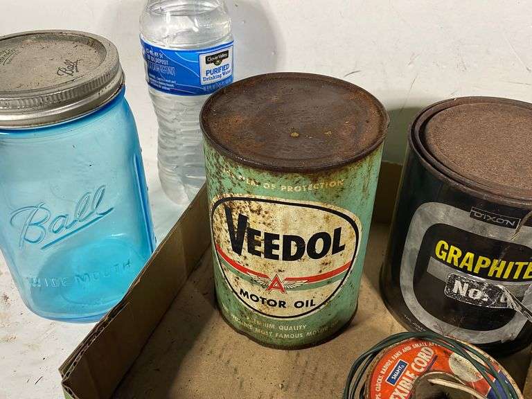 Blue Ball Jar, Veedol Teal Motor Oil Can & more - Trice Auctions