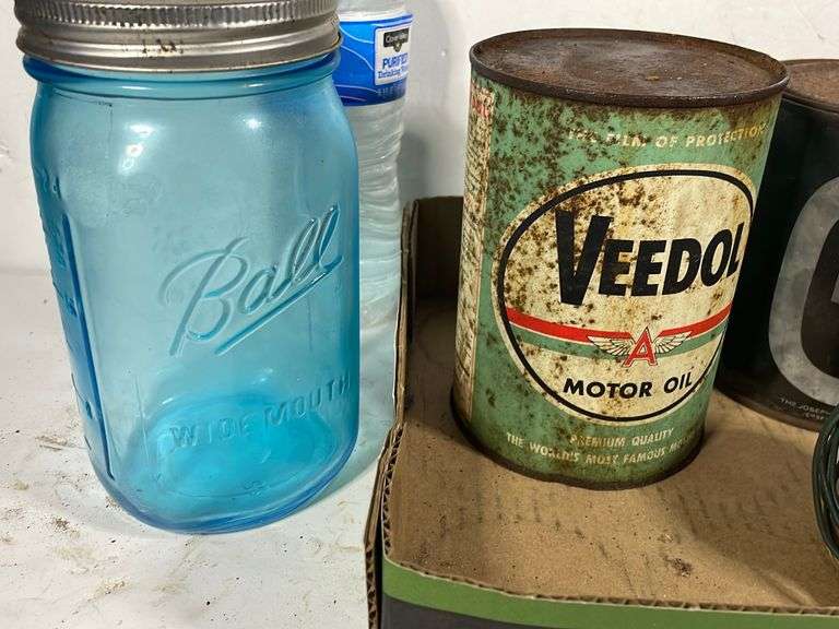Blue Ball Jar, Veedol Teal Motor Oil Can & more - Trice Auctions