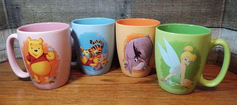 4 DISNEY Character Mugs. Winnie the Pooh and Tinkerbell - Trice Auctions