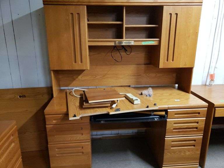 Oak Type Desk With Overhead Storage, Computer Table & 2 Drawer Stand ...