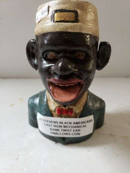 JE Stevens Black Americana Cast Iron Bank - Trice Auctions