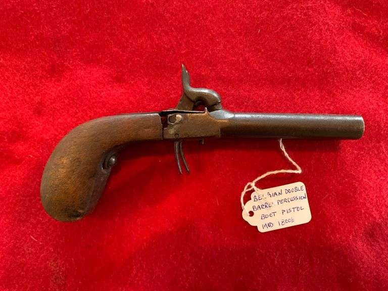 Belgian Double Barrel Percussion Boot Pistol Mid 1800’s - Trice Auctions