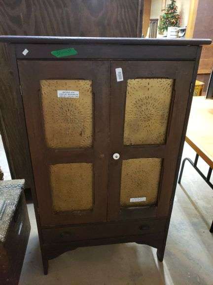 Antique 19th Century Wooden Pie Safe With Punched Tins - Trice Auctions