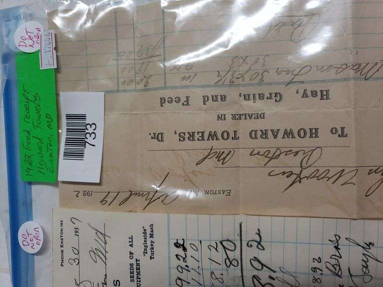 1937 Poultry Food Receipt Wilson Brothers Easton Maryland. And 1922 ...